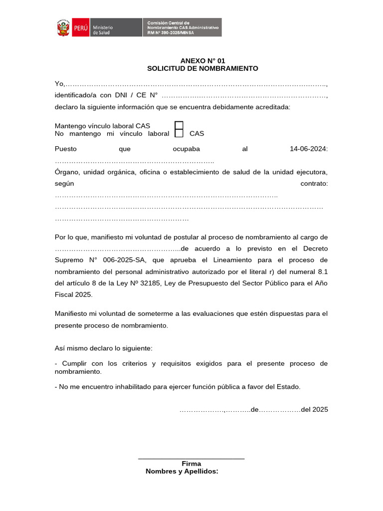 Anexo - 1 - Solicitud de Nombramiento | PDF