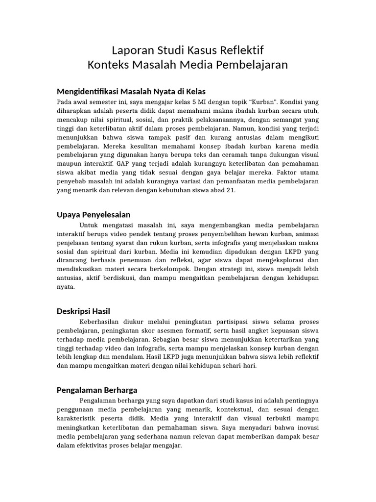 Laporan Studi Kasus Reflektif Masalah Media | PDF