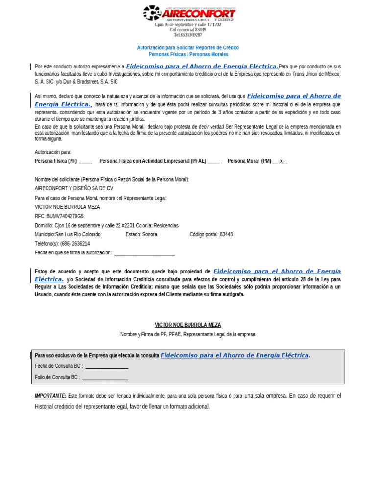Formato Autorizacion de Buro | PDF