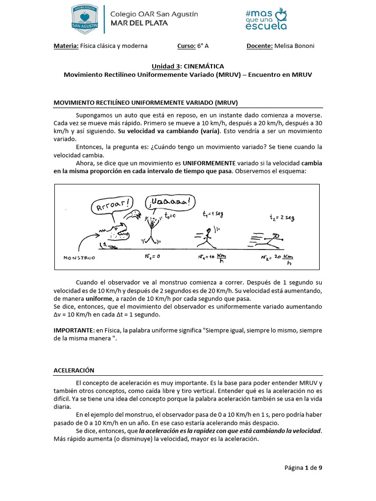 FCM 6°A - Unidad 3 MRUV Encuentro en MRUV | PDF | Aceleración | Velocidad