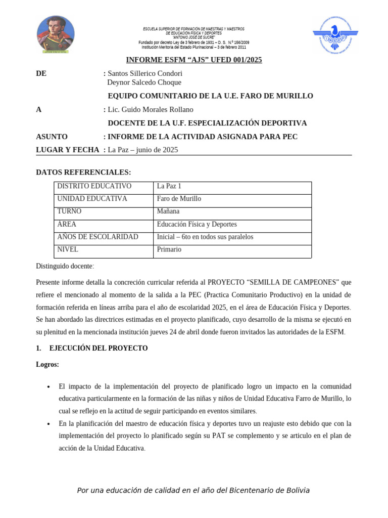 Informe Pec Atletismo 2025 | PDF | Bolivia