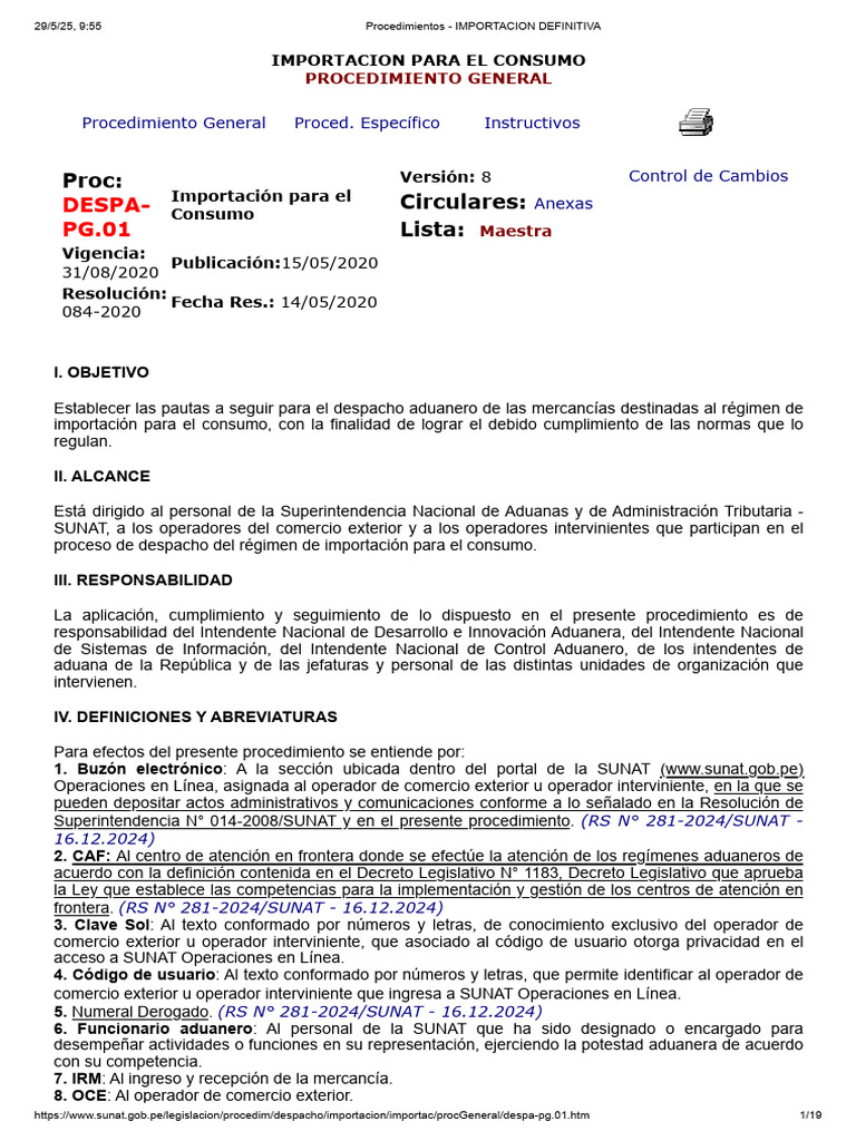 Procedimientos - Importacion Definitiva Despa-Pg.01 v8 | PDF | aduana ...