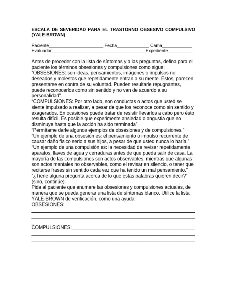 Escala de Severidad para El Trastorno Obsesivo Compulsivo | PDF | Desorden obsesivo compulsivo ...
