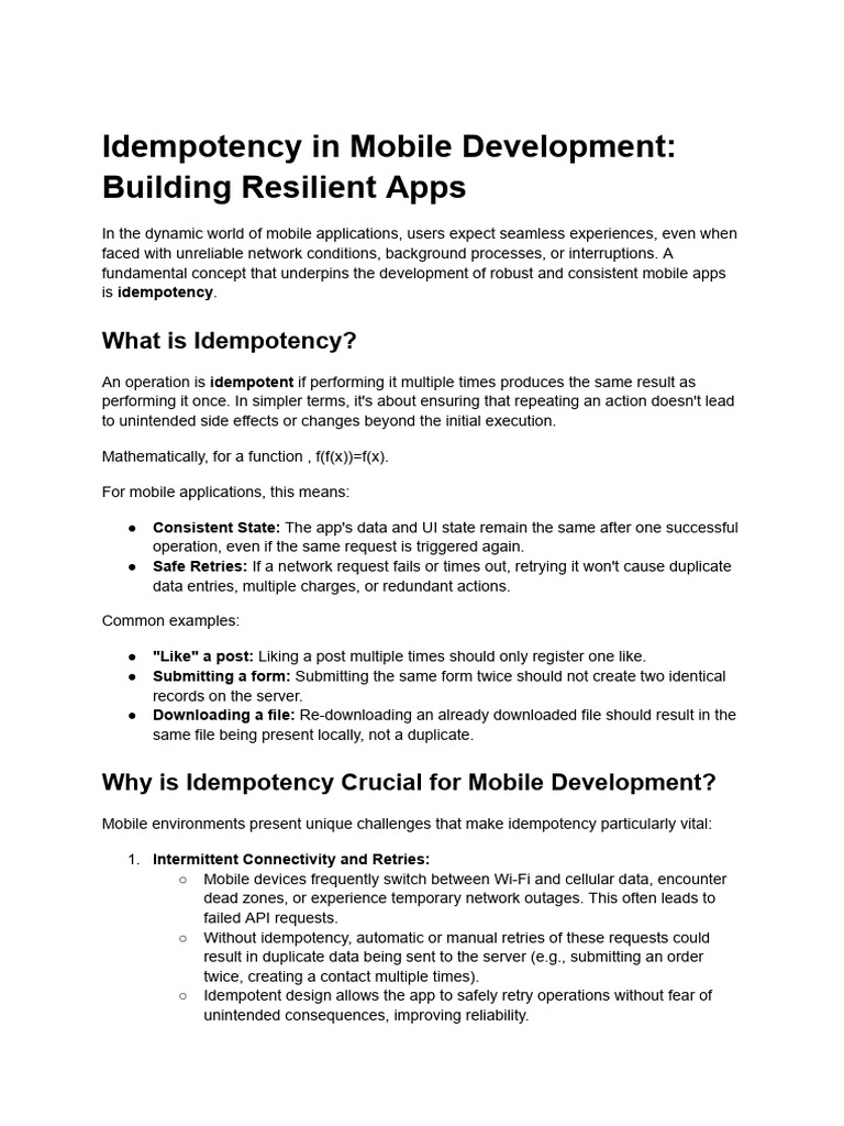 Idempotency in Mobile Development - Building Resilient Apps | PDF | Client–Server Model | Mobile App