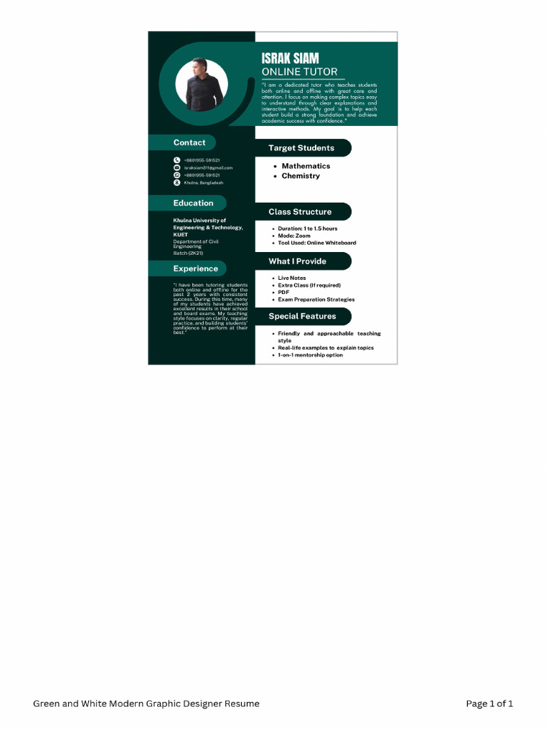Green and White Modern Graphic Designer Resume | PDF