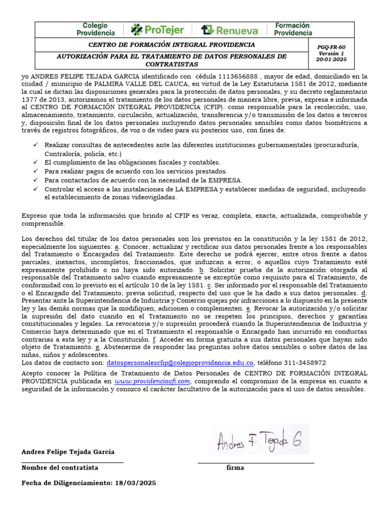 PGQ FR 60 Autorización Contratistas | PDF | Gobierno | Justicia