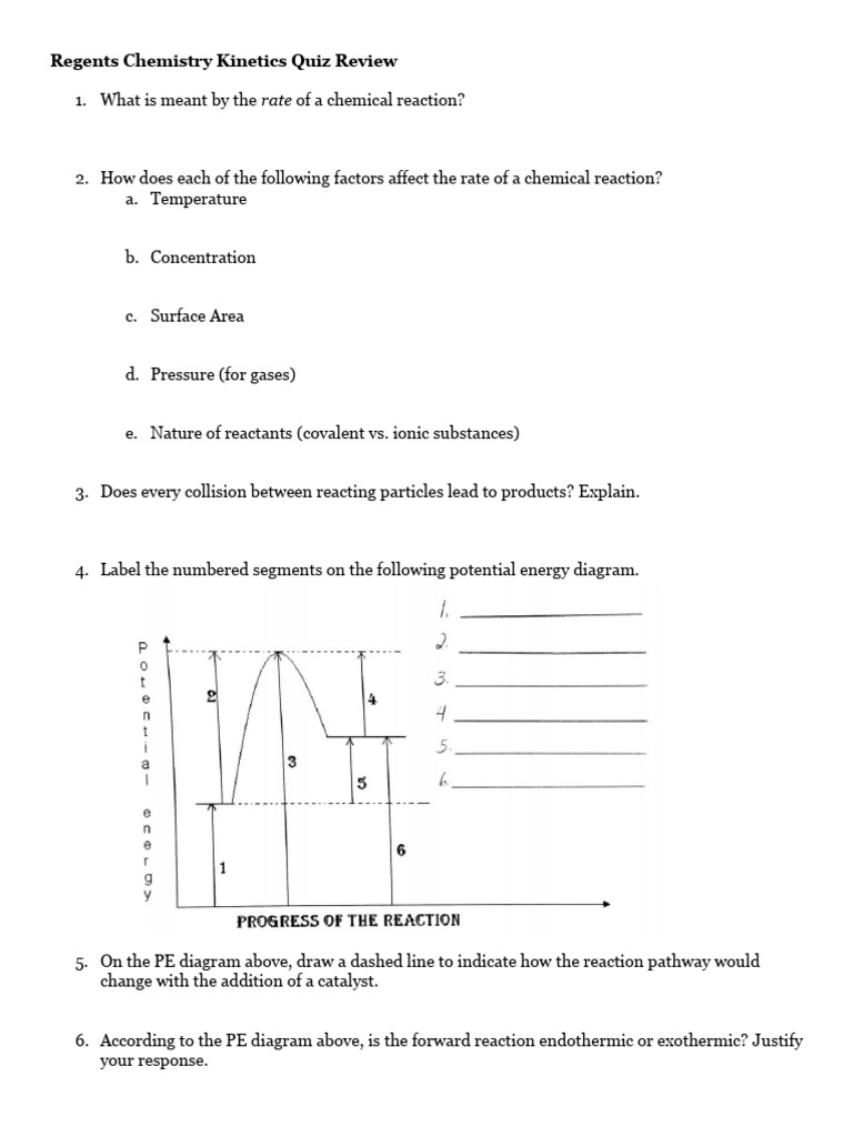 Regents Chem Kinetics Quiz Review | PDF