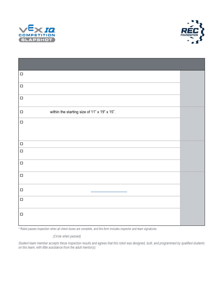 Viqc Robot Inspection Checklist | PDF