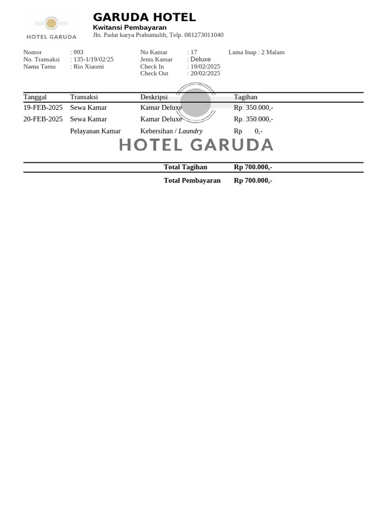 Garuda Hotel Prabumulih | PDF