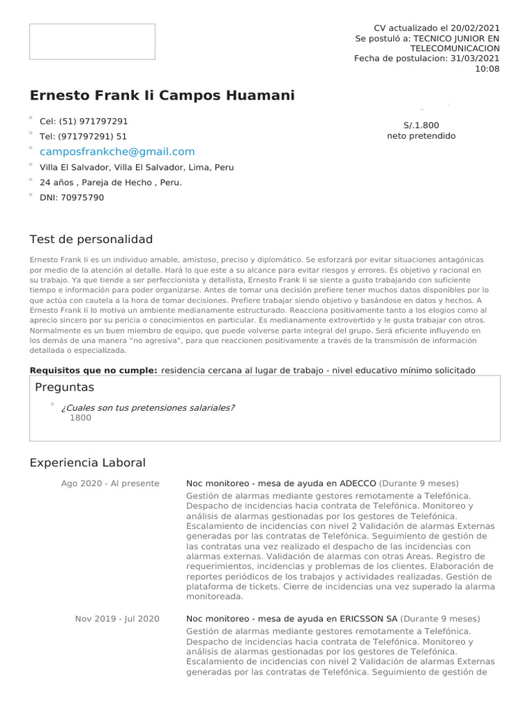 Ernesto Frank II Campos Huamani | PDF