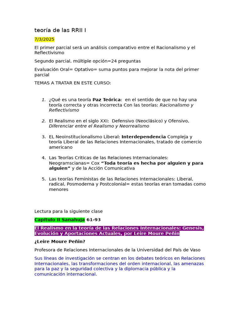 Teoría de Las RRII I | PDF | Realismo filosófico | Valores