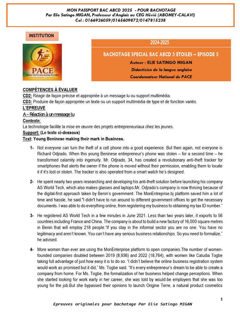 Bachotage Bac Abcd 5 Etoile Episode 5 | PDF