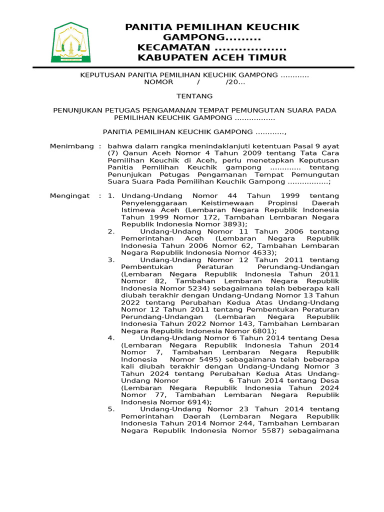 SK Penunjukan Linmas TPS | PDF