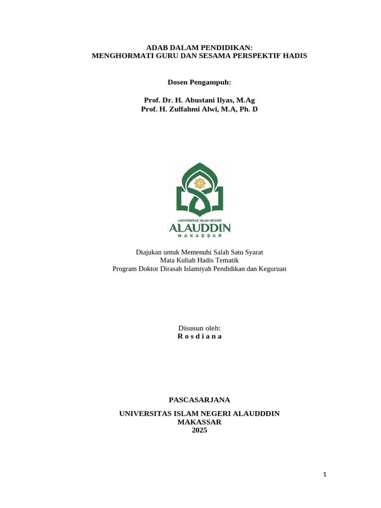 Adab Menghormati Guru dalam Hadis | PDF