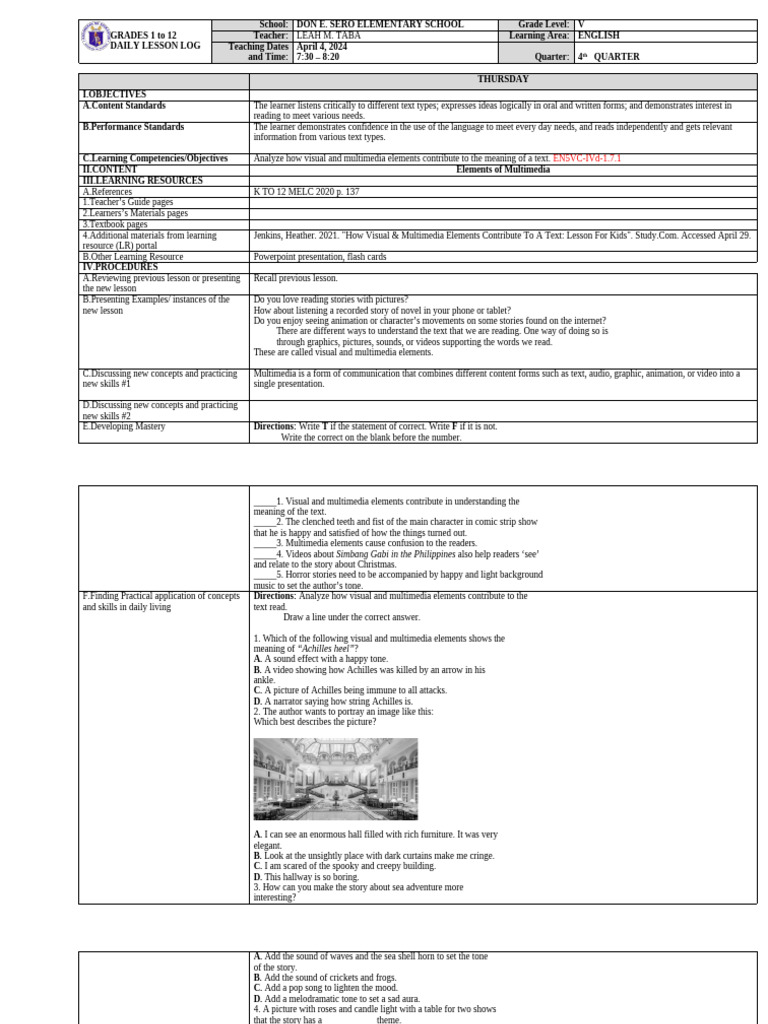 Multimedia Elements in English Lessons | PDF | Multimedia