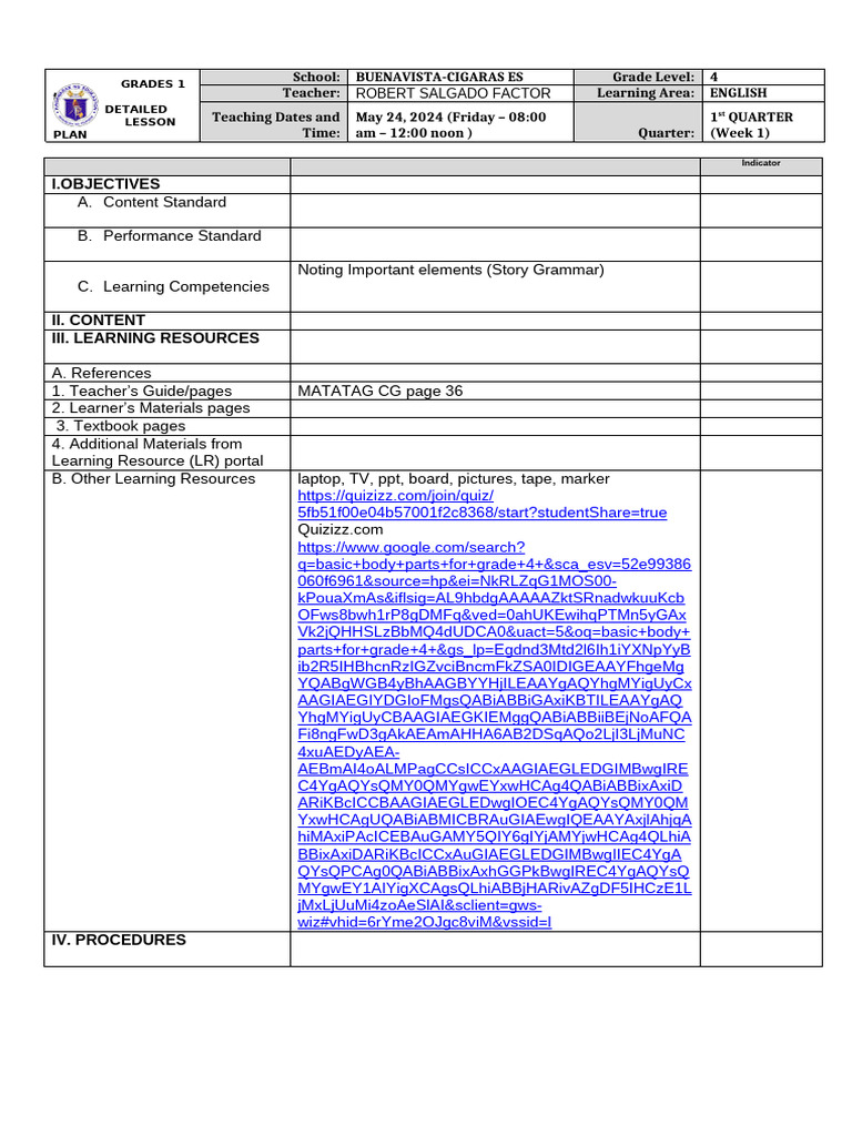 DEMO DLP Q1 W1 English4 | PDF | Learning | Curriculum