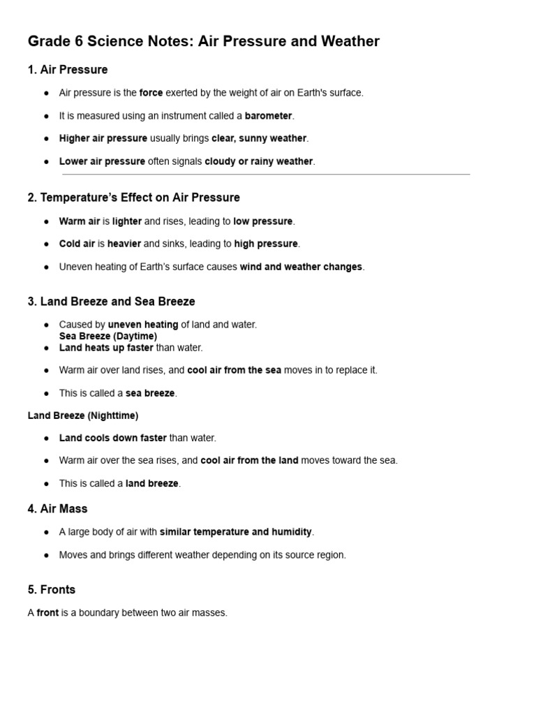 Grade 6 Air Pressure and Weather | PDF | Weather | Atmospheric Pressure