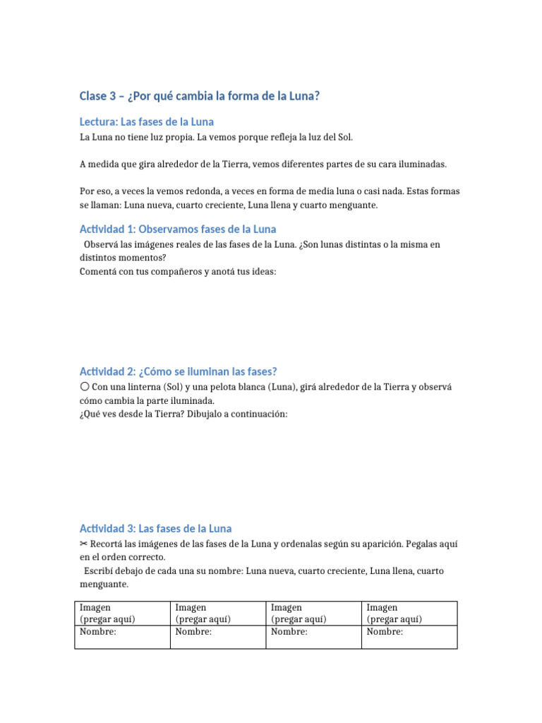 Fases de la Luna: Actividades y Observaciones | PDF