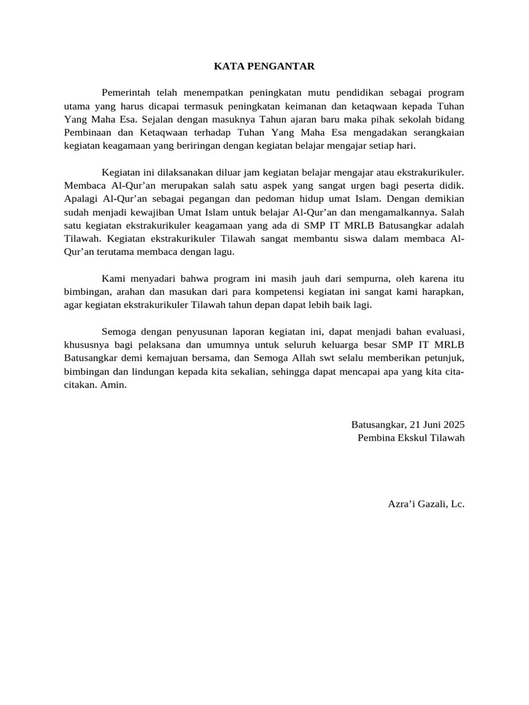 Laporan Ekskul Tilawah 2024 2025 | PDF