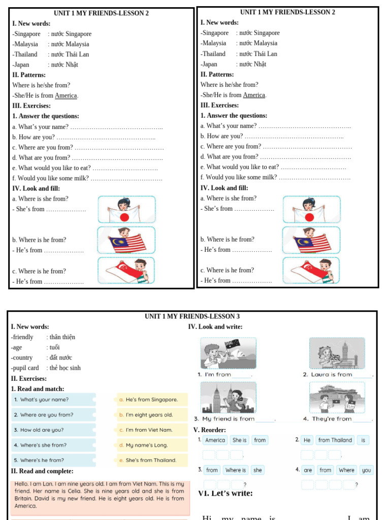 Unit 1 Lesson 2,3 Lop 4 Global | PDF