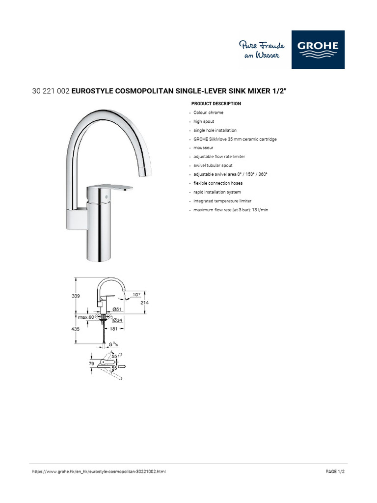 Eurostyle Cosmopolitan Sink Mixer 1/2" | PDF