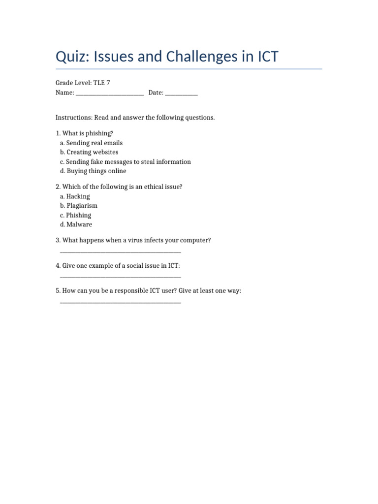 Quiz Issues in ICT TLE7 | PDF