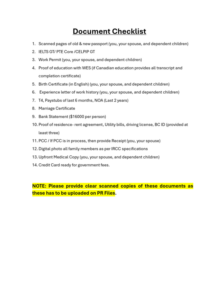 Document Checklist Applicant | PDF