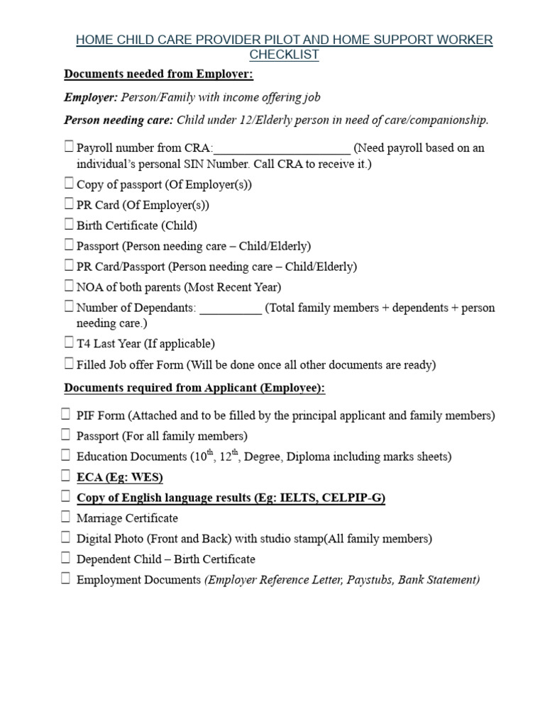 Nanny Employment Documentation Checklist | PDF