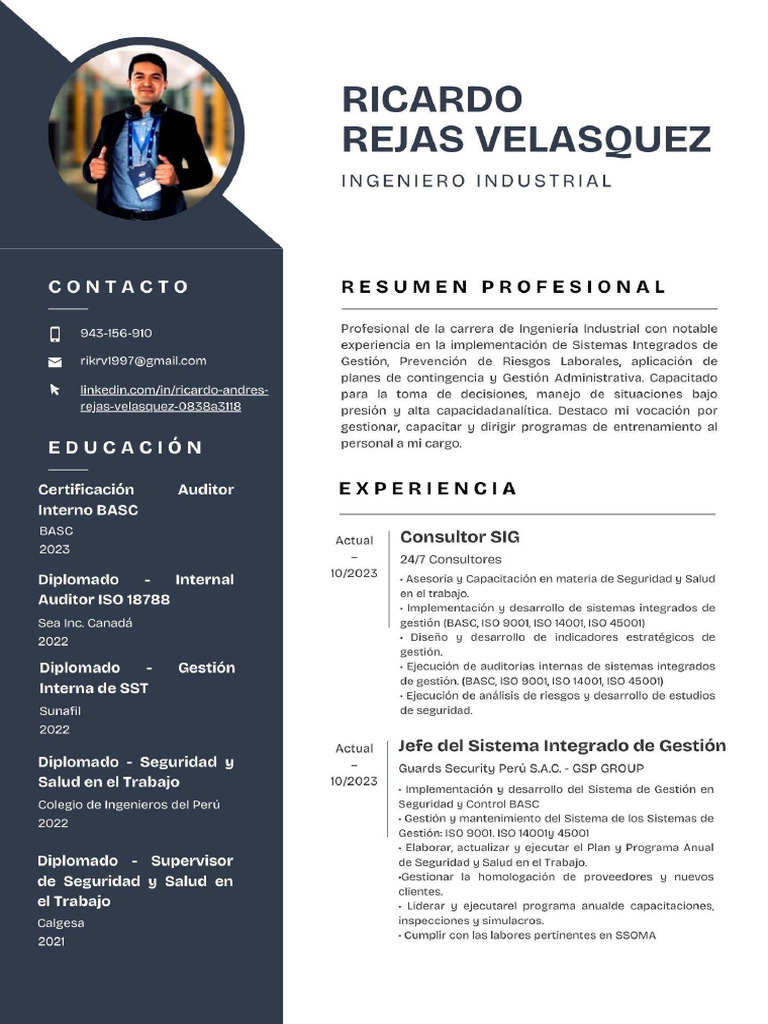 CV Documentado - Ing. Ricardo Rejas Velásquez | PDF