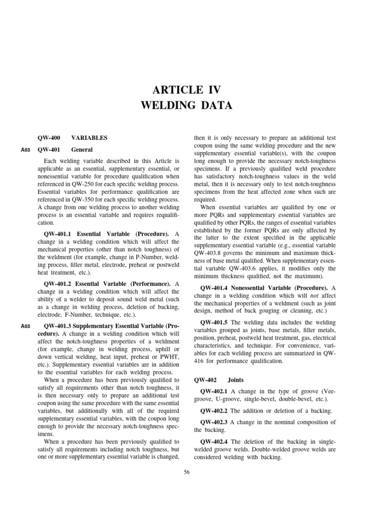 ASME IX QW Art IV | PDF | Welding | Construction