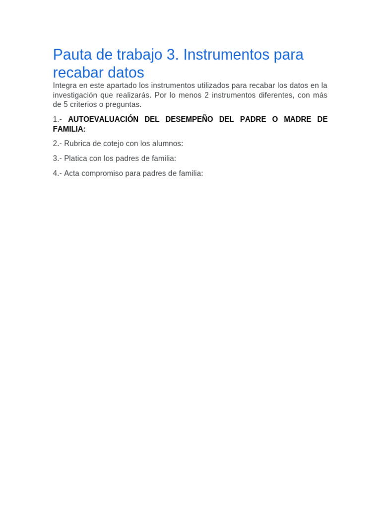 Pauta de Trabajo 3. Instrumentos para Recabar Datos | PDF