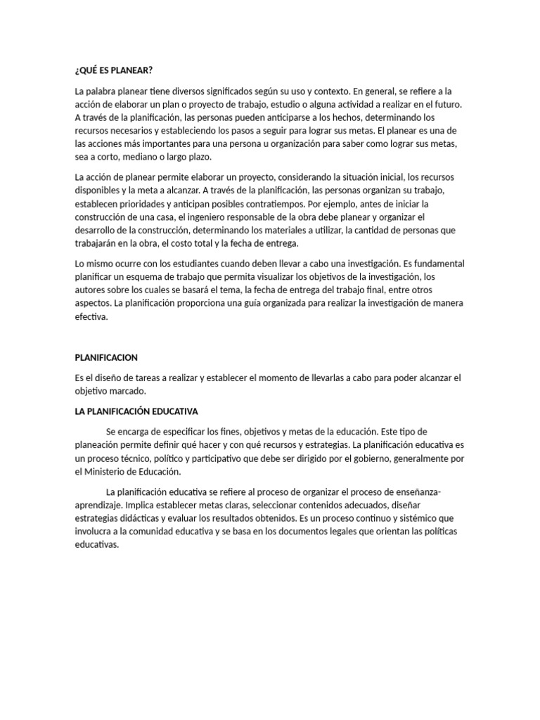 Qué Es Planear | PDF | Planificación | Enseñando