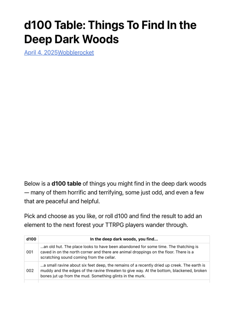 d100 Table - Deep Dark Woods | PDF | Trees