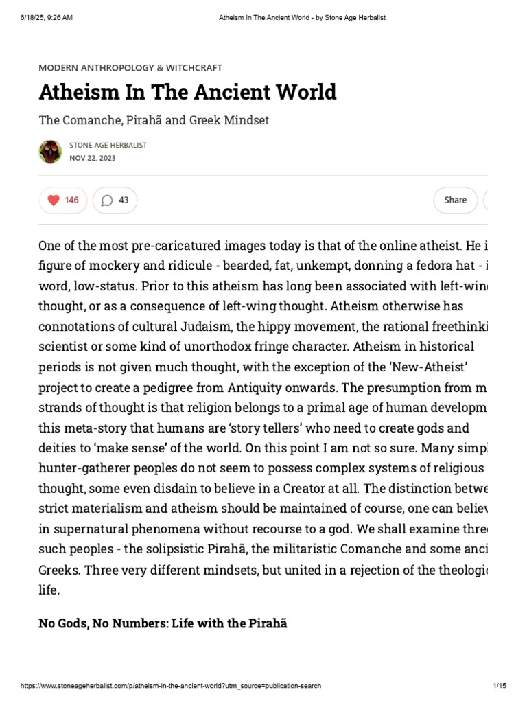 Atheism in The Ancient World - by Stone Age Herbalist | PDF | Atheism