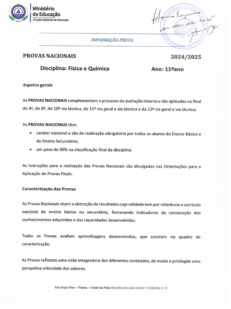 Informação Prova Nacional Física Química 11º Ano | PDF