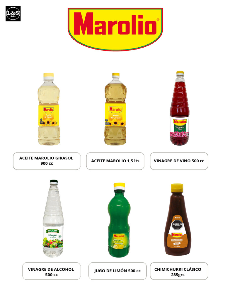 Productos Marolio: Aceites y Vinagres | PDF | Alimentos | Cocina