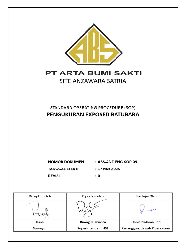 ABS - Anz ENG SOP 09 Pengukuran Exposed Batubara | PDF