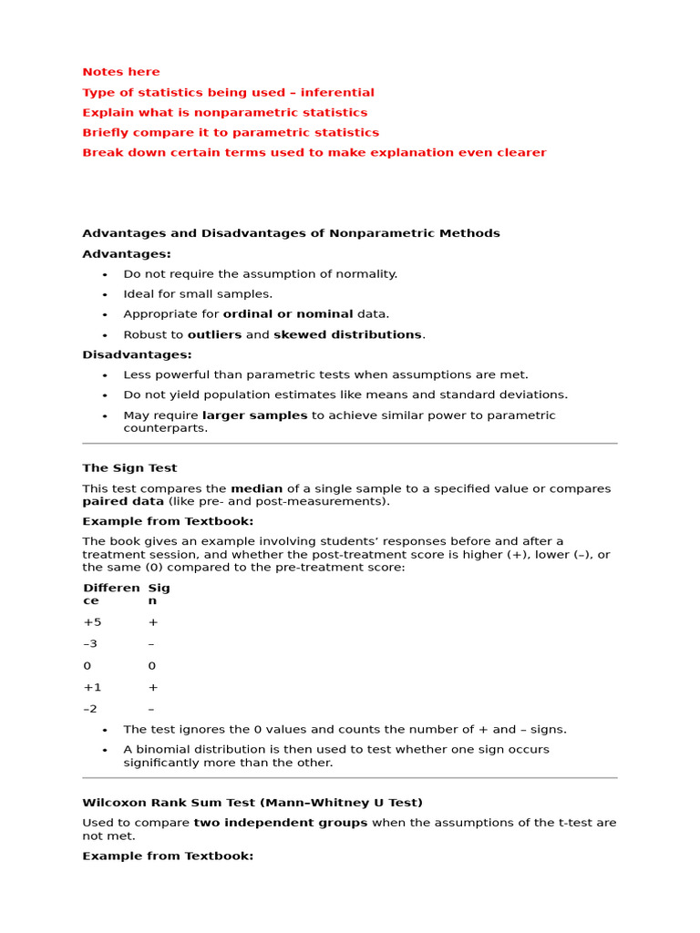 Nonparametric Test Advantages & Disadvantages | PDF | Mann–Whitney U ...
