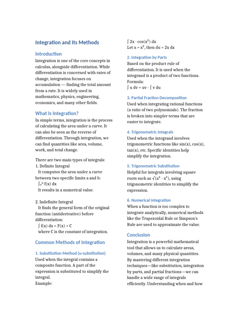 Integration and Its Methods | PDF | Integral | Function (Mathematics)