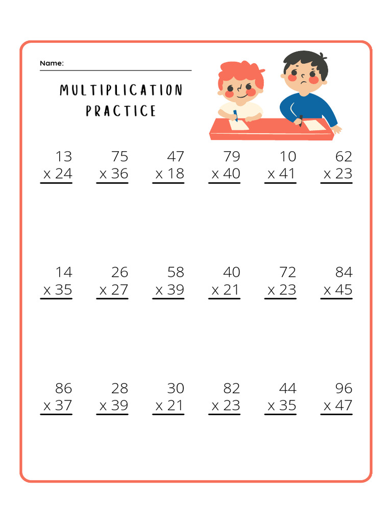 Double Digit Multiplication Practice Worksheet | PDF