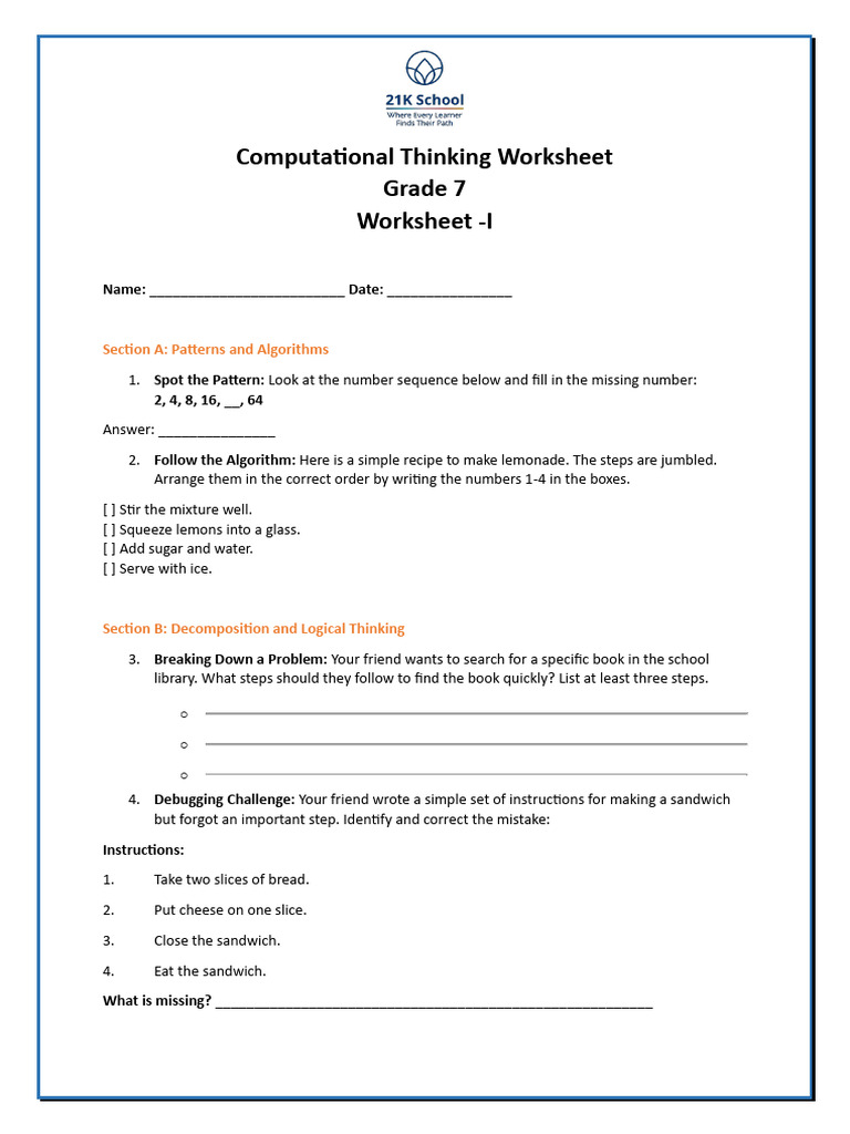 Computational+Thinking+Worksheet I | PDF | Algorithms | Applied Mathematics