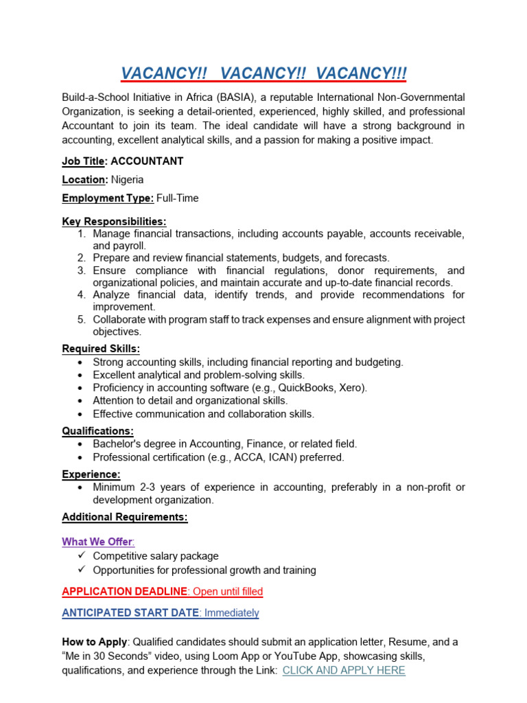 Accountant Position at Basia Apply Now | PDF