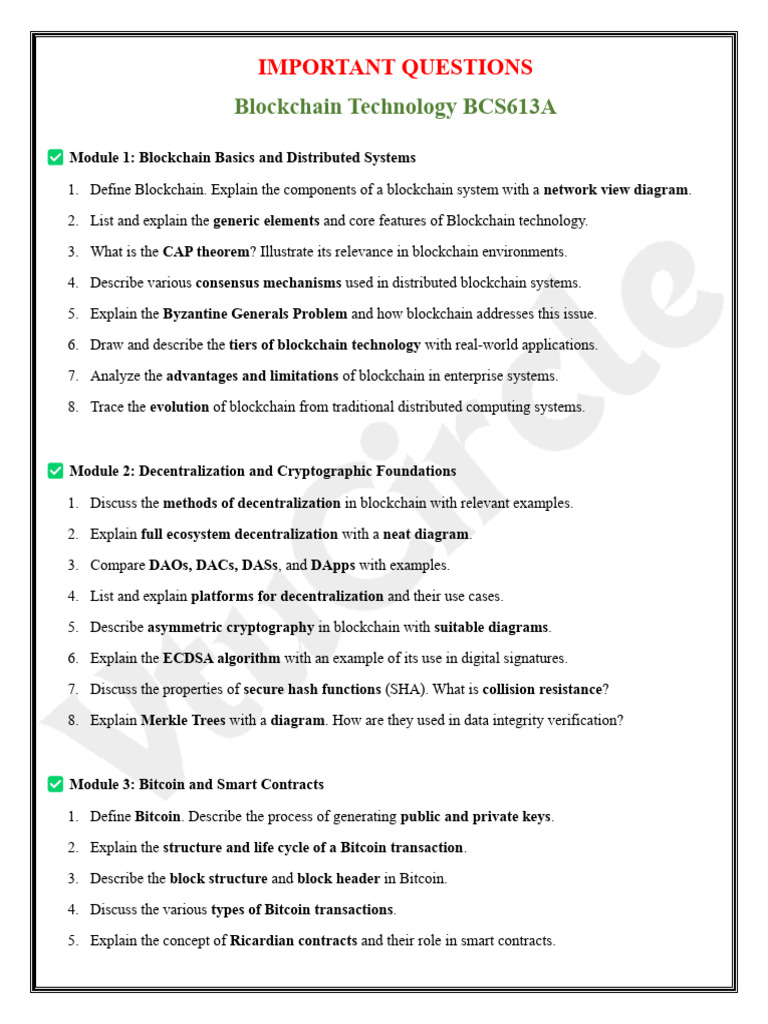 BCS613A Important Question | PDF | Bitcoin | Public Key Cryptography