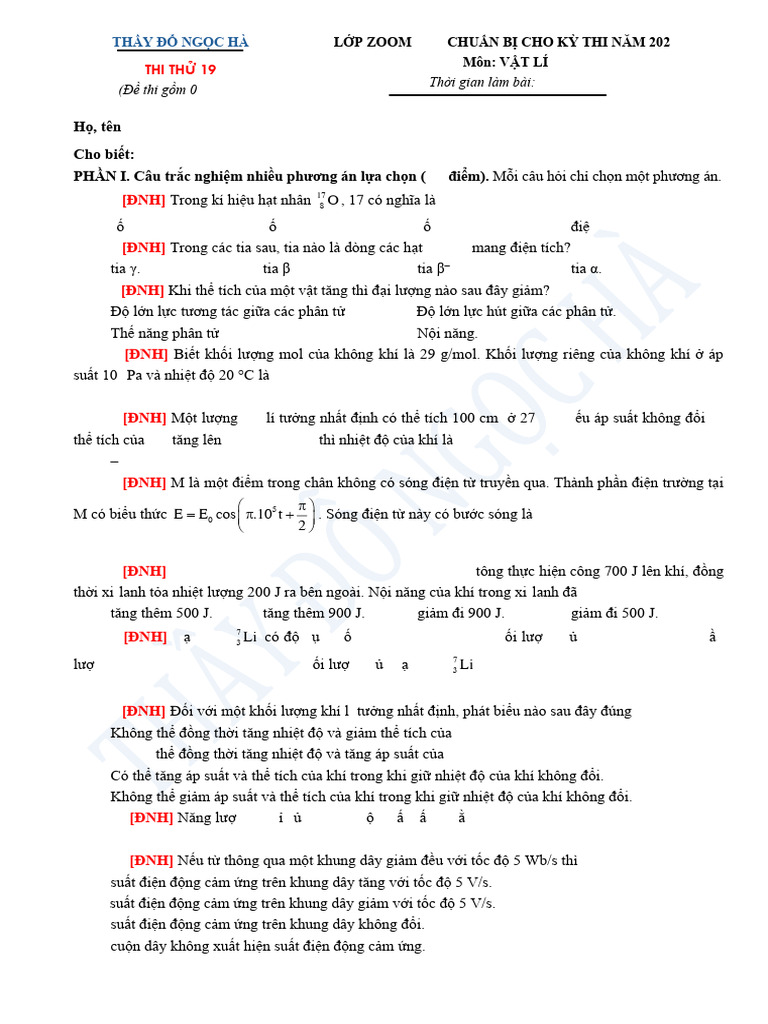 Thi TH 19 - Zoom4th 2k7 2025 | PDF