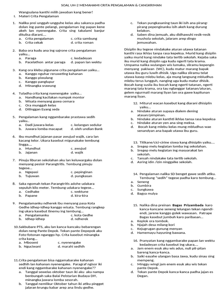 SOAL UH-2 KL7 GANJIL Crita Pengalaman | PDF