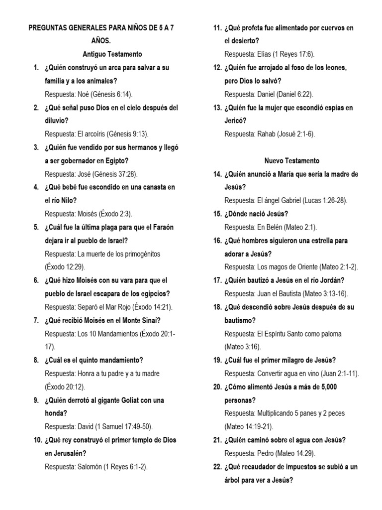 Preguntas Bíblicas para Niños 5-7 Años | PDF | Libro del éxodo | Jesús