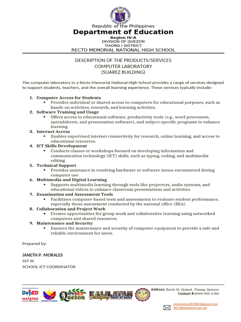 ICT Room Services Overview | PDF | Educational Technology | Multimedia