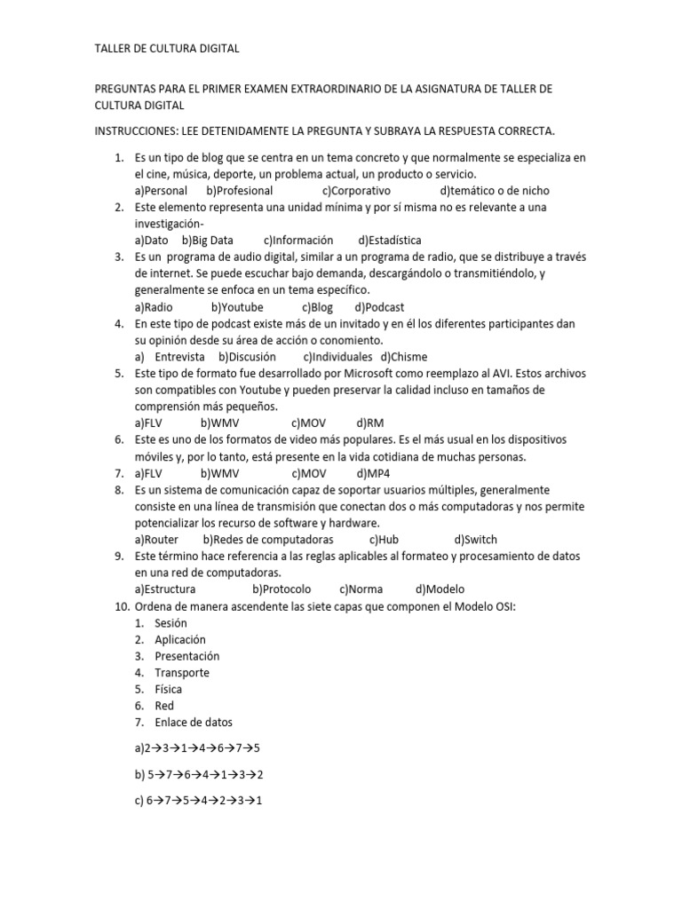 CUESTIONARIO | PDF | Red de computadoras | Modelo osi