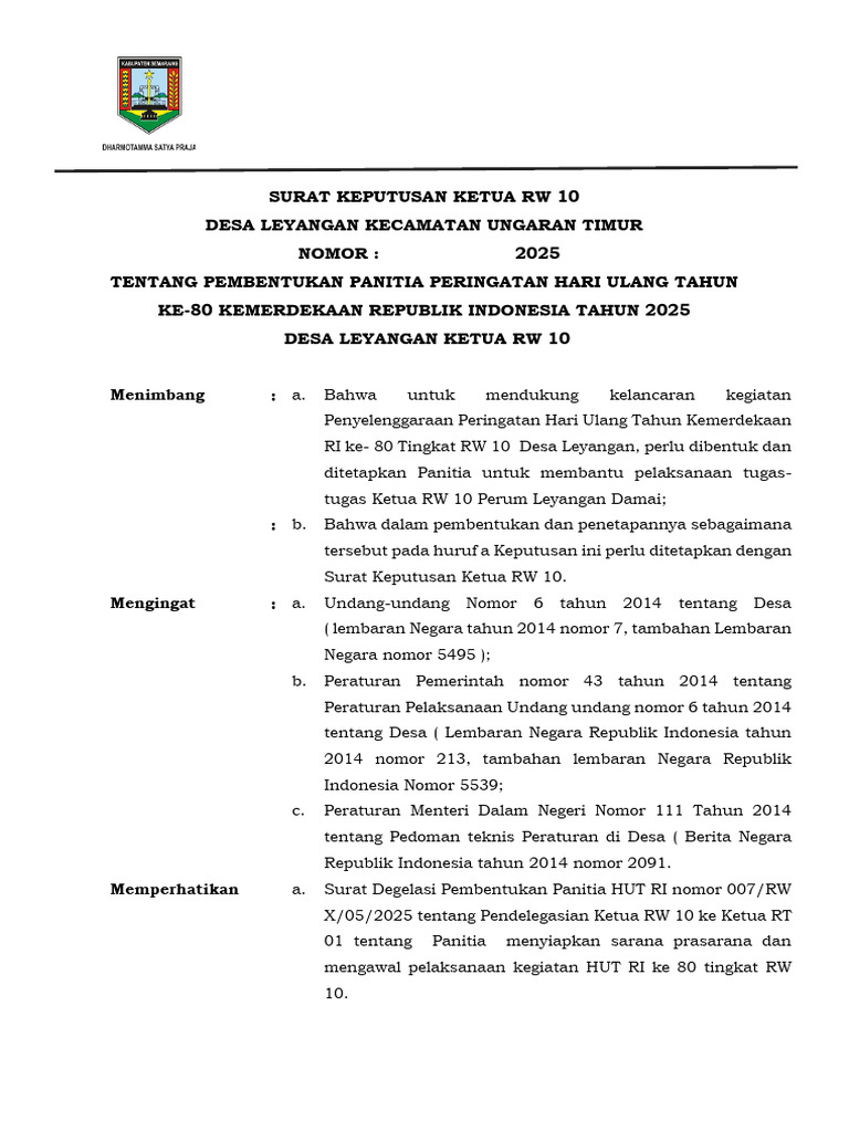 SK Panitia HUT RI Ke 80 | PDF