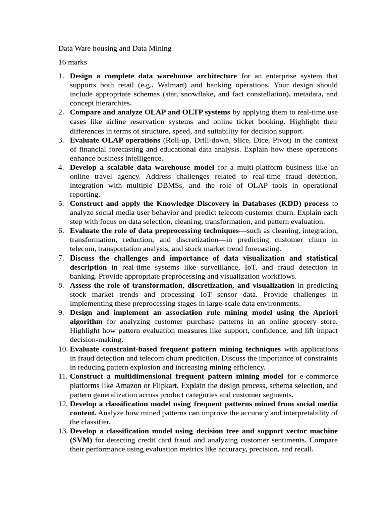 DataWarehousing DataMining Question Bank | PDF | Data Warehouse | Cluster Analysis